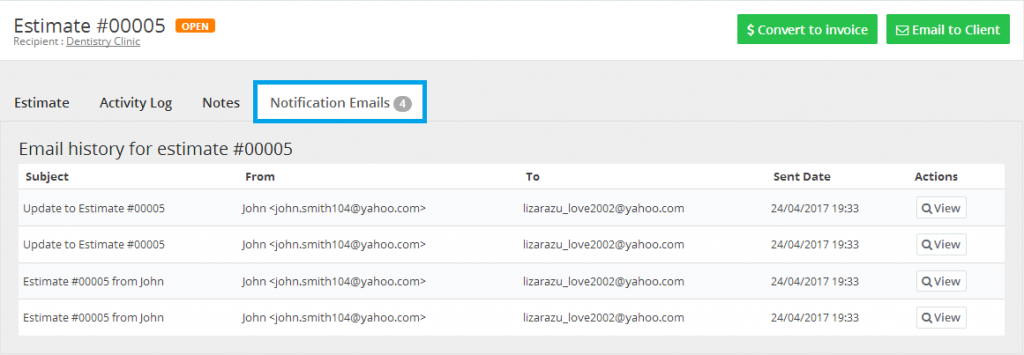 Managing Estimates on the Online Invoices System - Online Billing ...